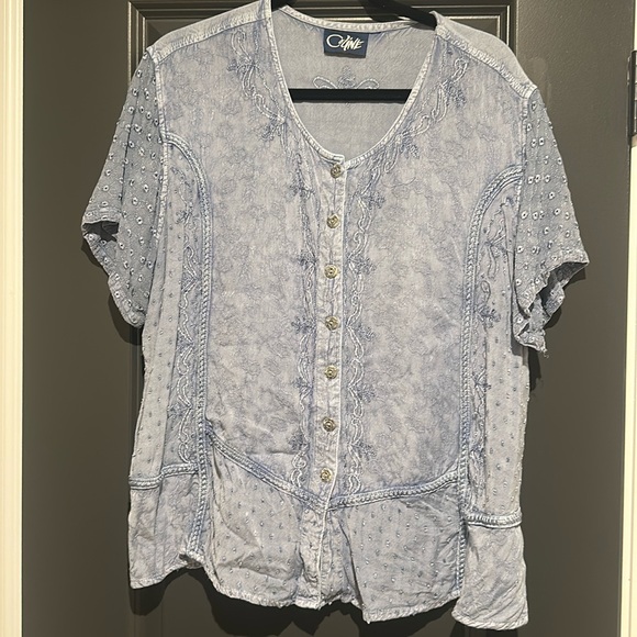 Tops | Coline Denim Short Sleeve Top | Poshmark